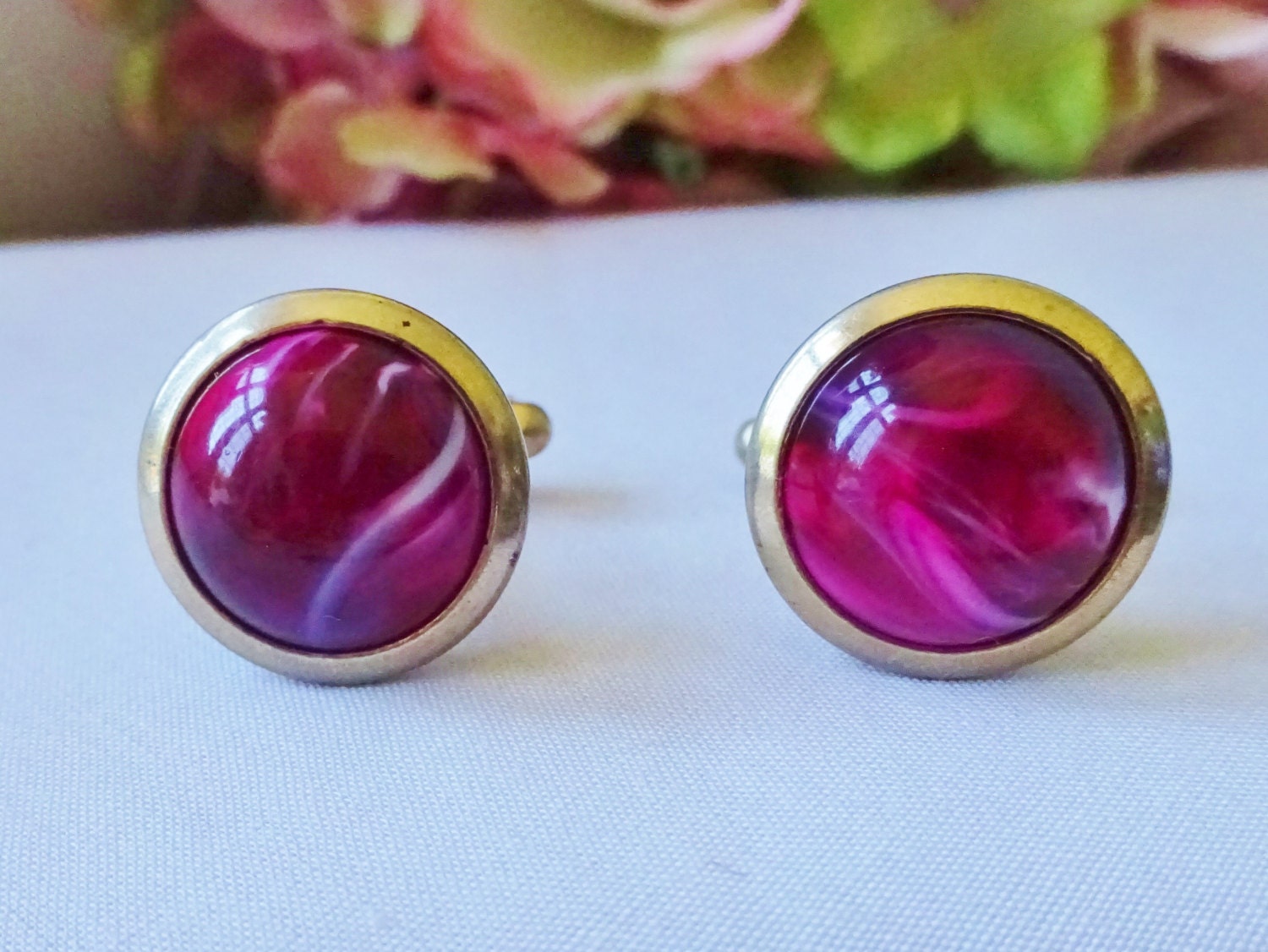 Vintage Cufflinks Red Marble Slag Plastic Gold Tone Cufflinks Formal ...