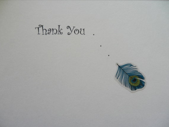 Peacock Feather Card Set of 12 Feather Thank You Note