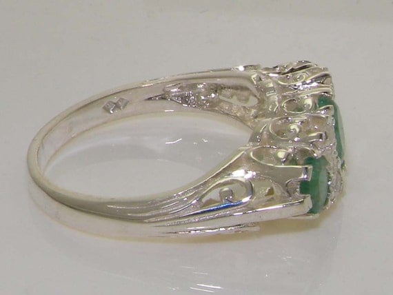 925 Solid English Sterling Silver Natural Emerald & Diamond