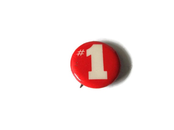 small pinback button 1 number one red celluloid by mudintheUSA
