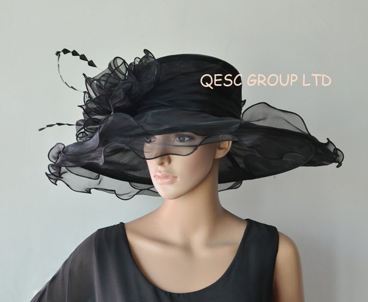 Ivory cream X large brim organza hat Church Hat for by QESC