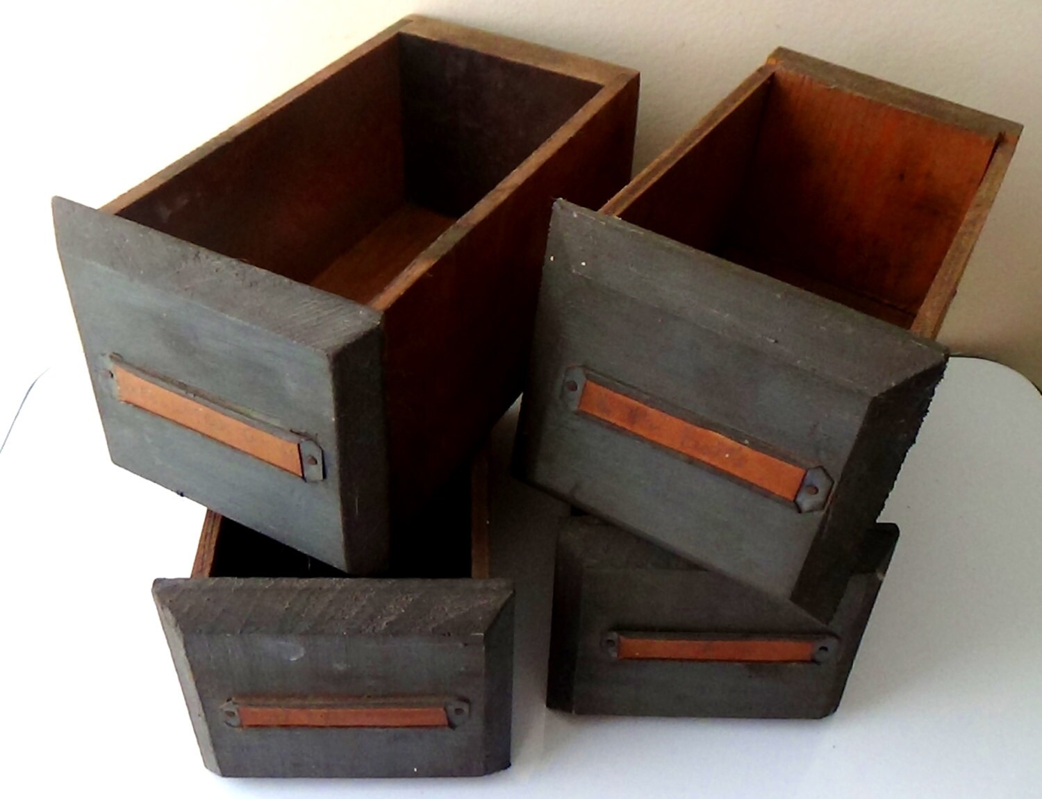 Set of 4 Vintage Handmade Wood Parts Bins Boxes Wall Drawers Craft ...