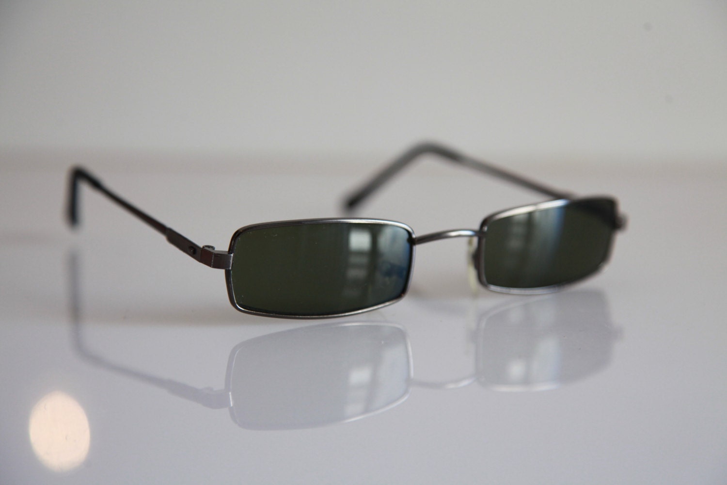 Vintage 90s Chrome Frame, Rectangular Dark Green Lenses – Haute Juice