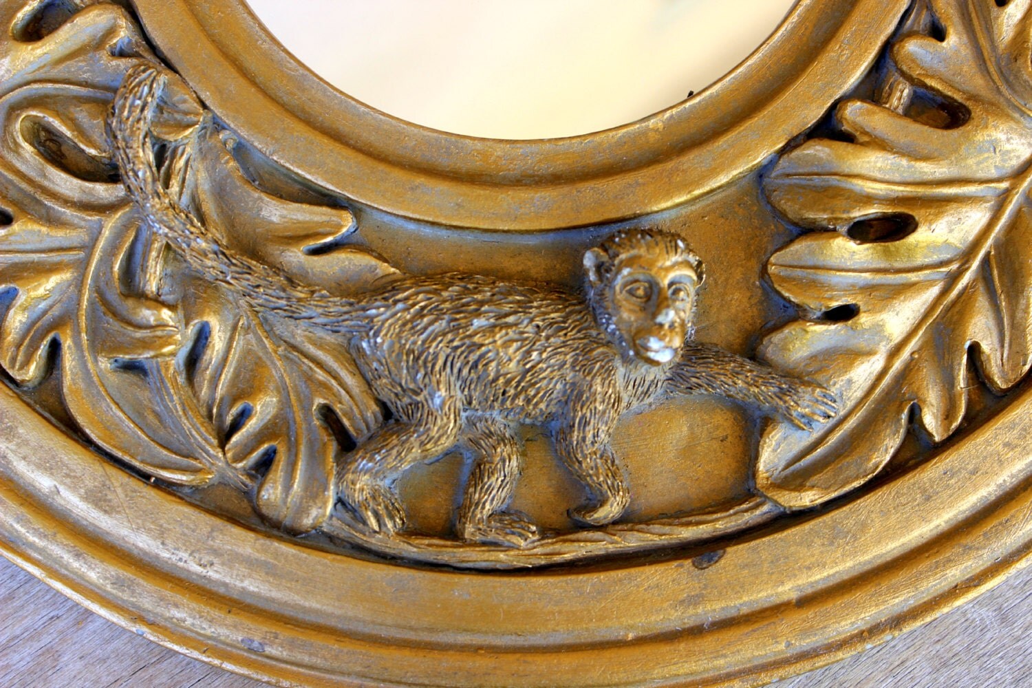Vintage Round Gold Accent Mirror with Monkeys by Kirch