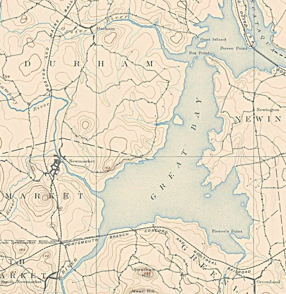 New Hampshire Seacoast 1894 USGS Old Topo Map Custom