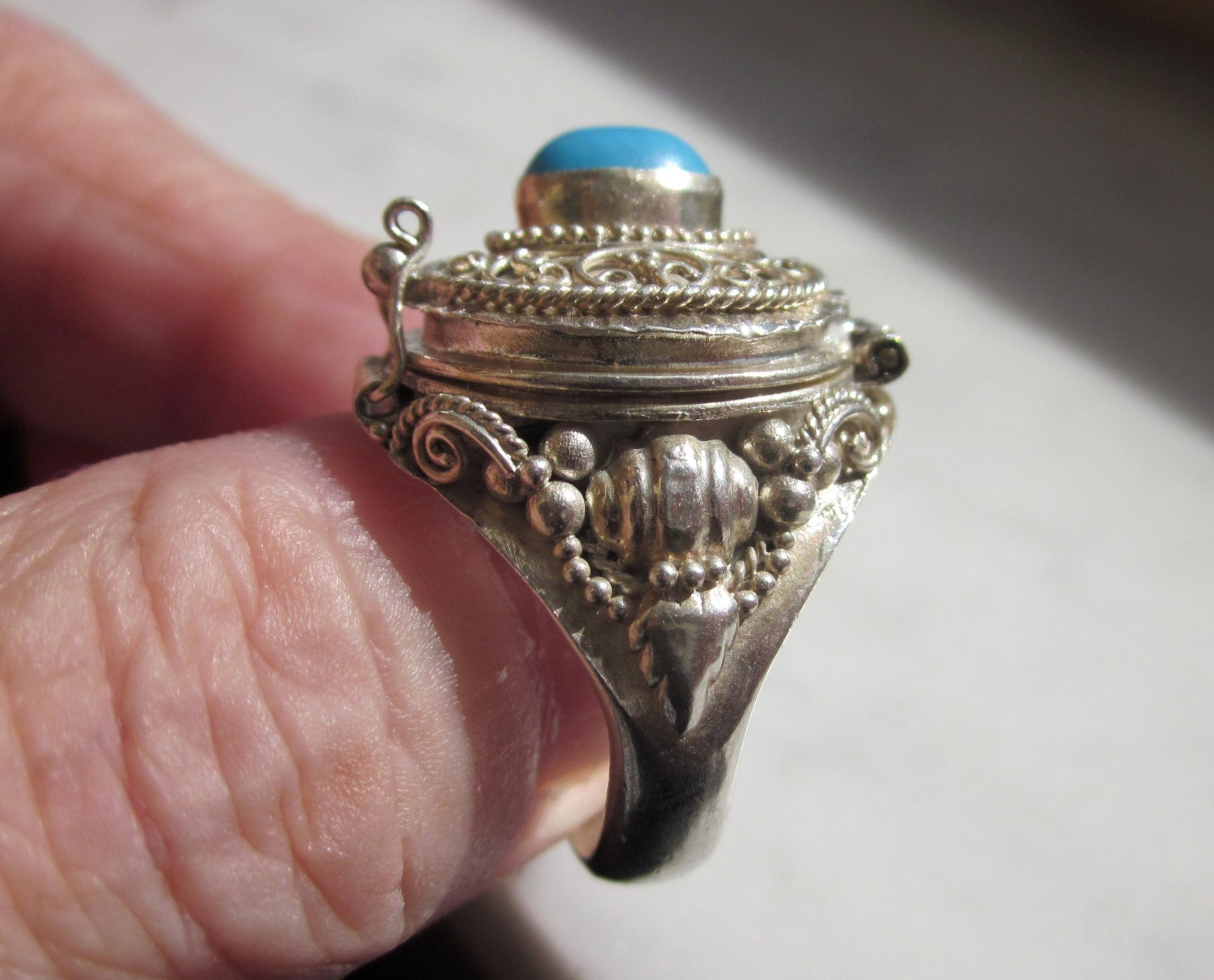 Sterling silver turquoise poison ring vintage 925 silver