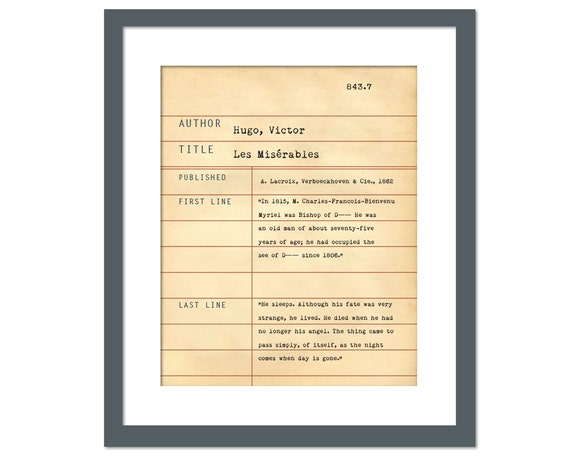 Les Misérables by Victor Hugo Library Card Art Print Book