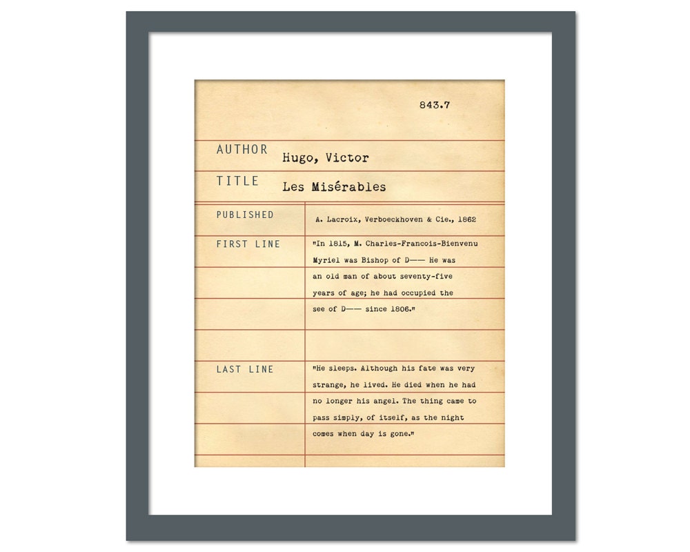 Les Misérables by Victor Hugo Library Card Art Print Book