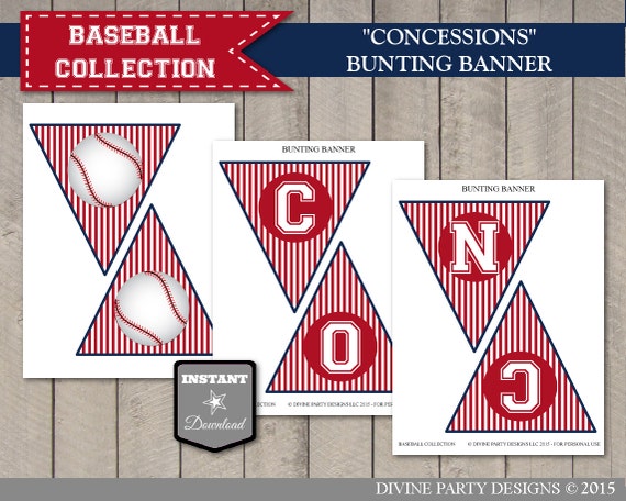 INSTANT DOWNLOAD Baseball Concessions Bunting Banner / Printable DIY ...