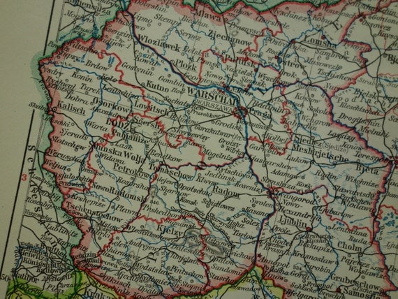 1913 antique map of Russia Poland beautiful by VintageOldMaps