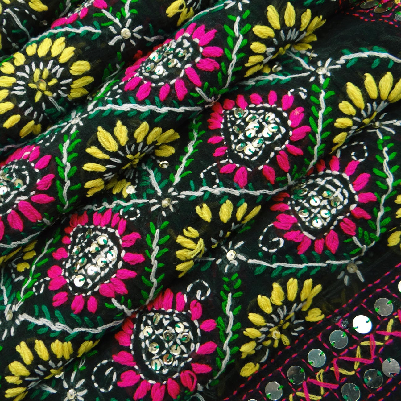 Phulkari Dupatta Dress Veil Indian Traditional Dress Georgette Black ...