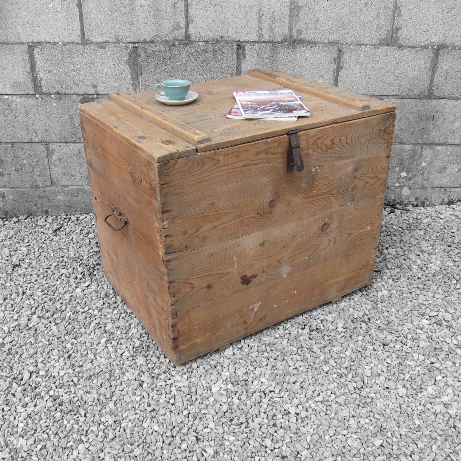 Large Rustic Antique Naive Vintage Pine Chest Trunk Box Toy Storage ...