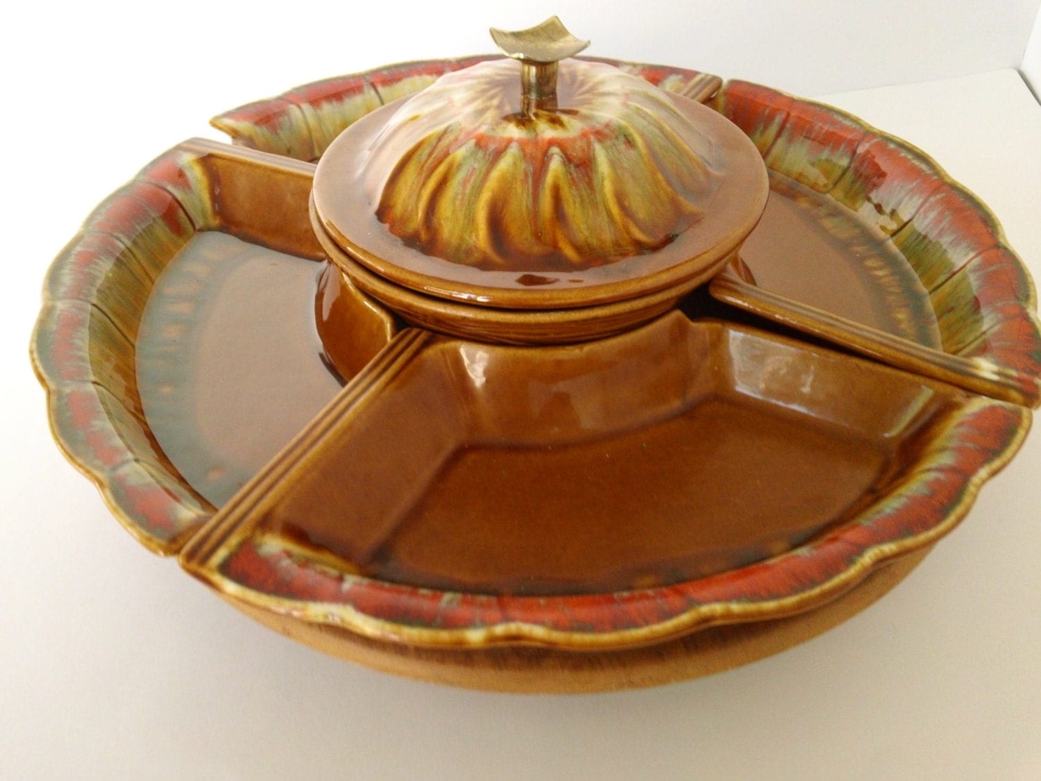 Vintage Mid Century Maurice Ceramic Serving Platter with Wooden Tray ...