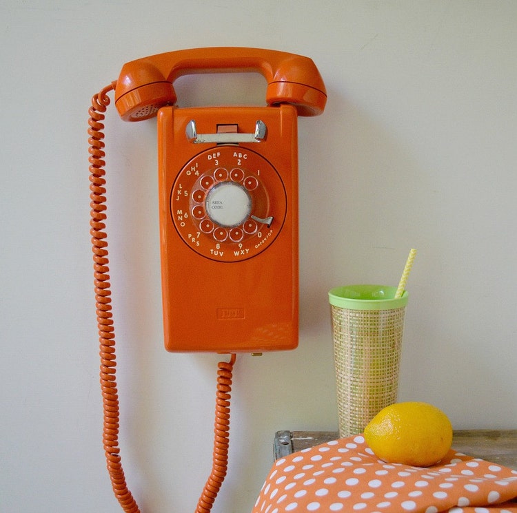 Rotary wall phone orange rotary dial wall phone by TheGoldGator