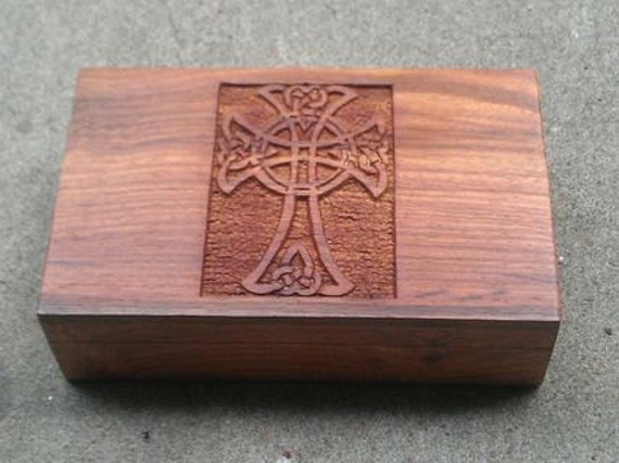 Celtic Cross Wooden Box 5x8 . Handmade wooden box to