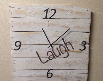 Items similar to Wood pallet clock rustic wall decor burgundy, white ...