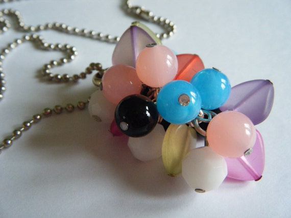 Cluster bead necklace. Long silver ball by jaynebrownjewellery