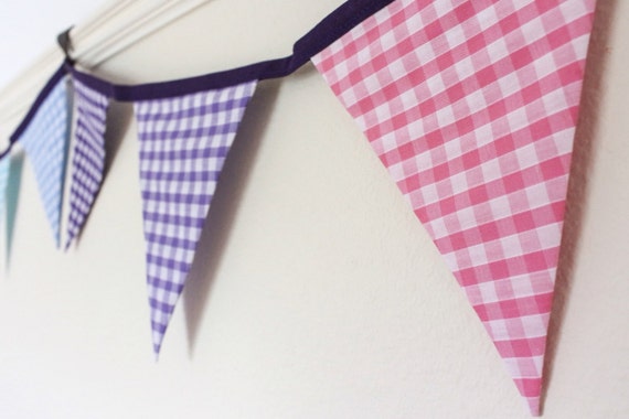 Funky gingham rainbow bunting nursery room decor bright cute
