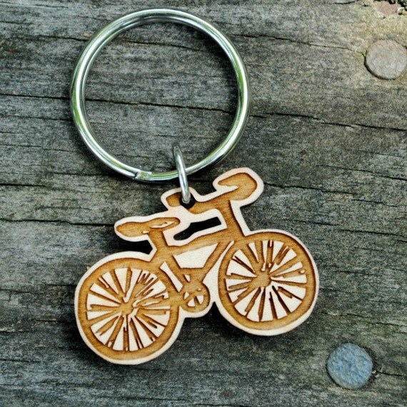 Bike Wooden Keychain Bicycle Key Ring by HabitNationUSA on Etsy