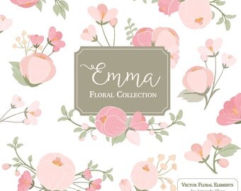 Emma Floral Bunches Clipart & Vectors navy and pink flowers