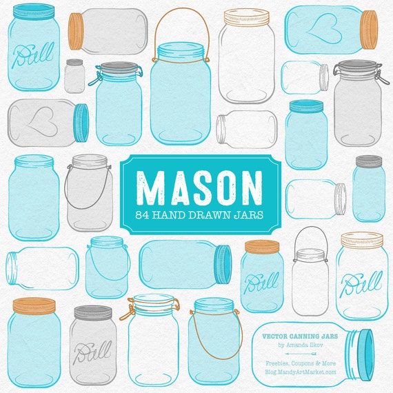 Items similar to Professional Mason Jar Clipart in Tropical Blue ...