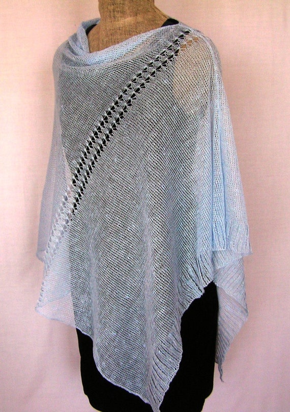 Summer Ponchos women light blue pure linen poncho by EcoTextureLV