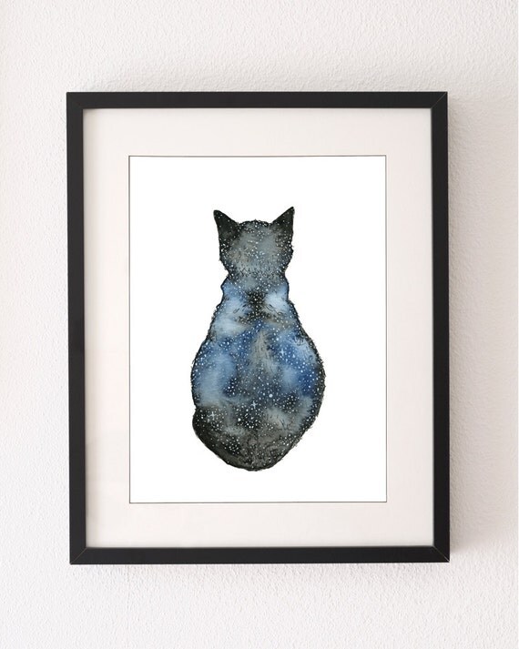 Astro Cat Art Print Small Art Print Cat Print Wall by BernieAndFox