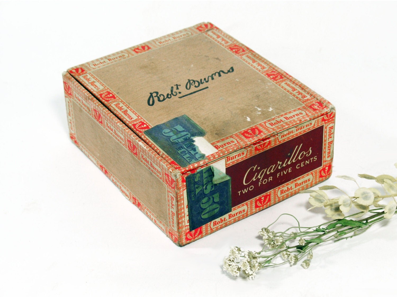 Small Cigar Box, 1950s, Robert Burns, Storage, Art Supplies, Cigarillos ...