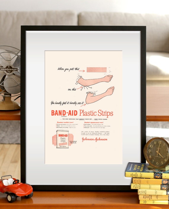 VINTAGE BAND-AID Ad Retro Mid-Century Ad by EncorePrintSociety
