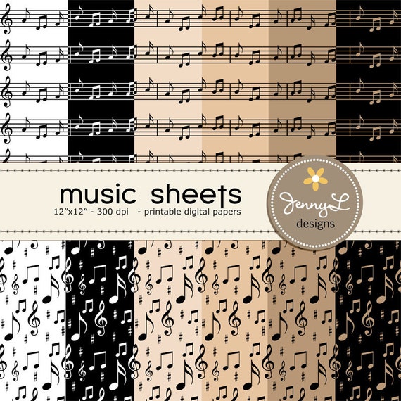 Music Sheets Digital Papers, Musical Notes for Digital Scrapbooking ...