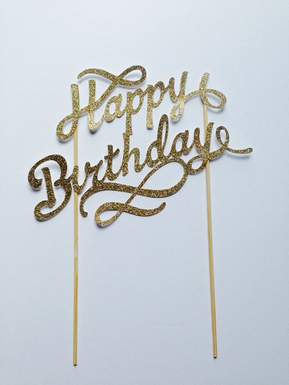 gold happy birthday cake topper fancy cake topper1st