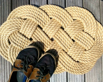 Rope Door Mat. Ocean Plait Knot. Beach Decor. Hand by TheLazarette
