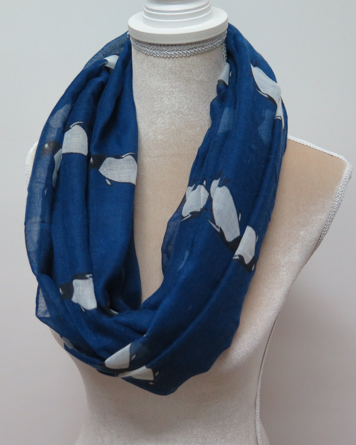 Blue Penguin Print Infinity / Long Scarf Women's