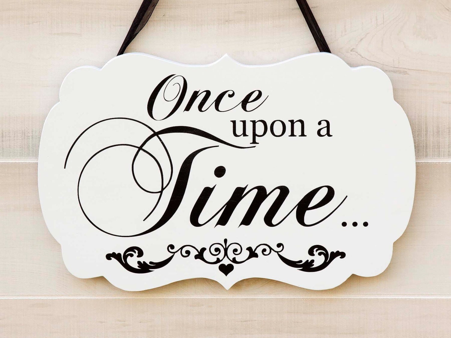 Once Upon a Time wood wedding sign in bracket shape. Fairy