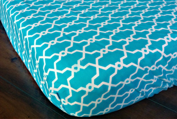 Items similar to Turquoise/White Premier Print Crib Sheet on Etsy