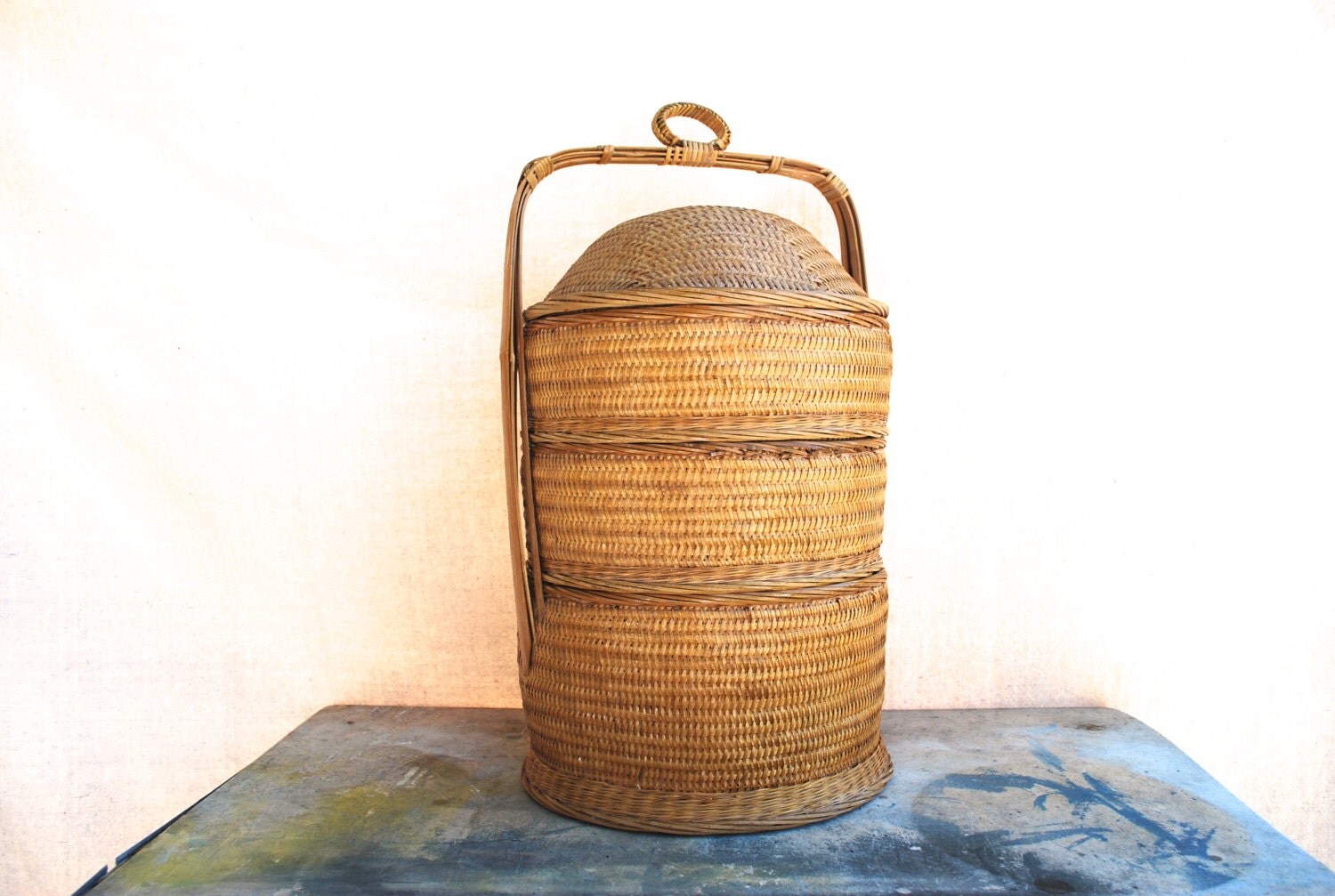 Large Basket – Vintage Chinese Wedding Basket Bamboo Handle – Three ...