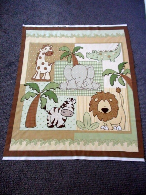 Jungle animal fabric panel. Nursery cot panel. Quilt panel.