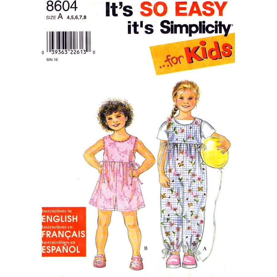 Girls Romper Pattern Simplicity 8604 Empire Romper Jumpsuit