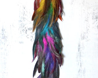 Very Long Grizzly and Black Feather Earrings by MarcieRoxx on Etsy