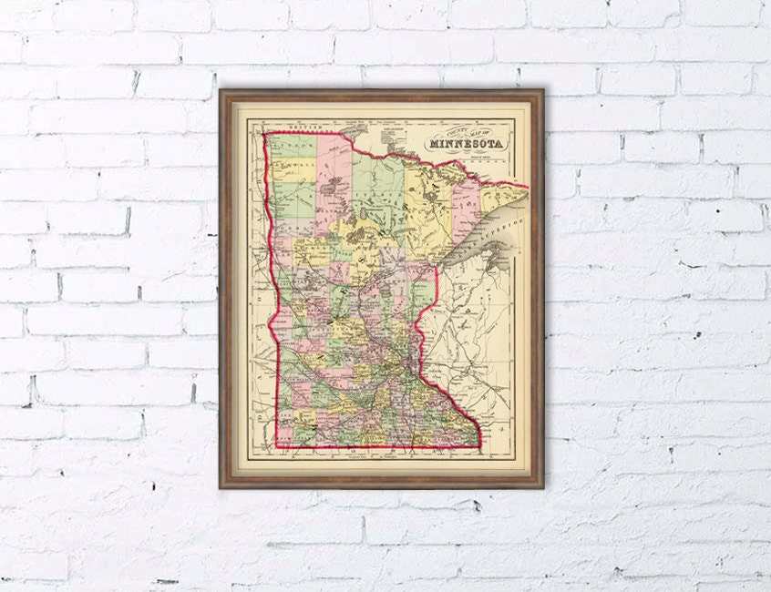 Minnesota map Old map of Minnesota fine print