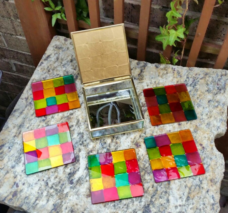 Set of 6 Jewel Tone Foiled Glass Coasters In Matching Glass Box – Haute ...