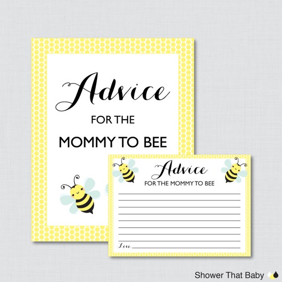 Bumble Bee Advice for Mommy to Bee Cards and Sign Printable