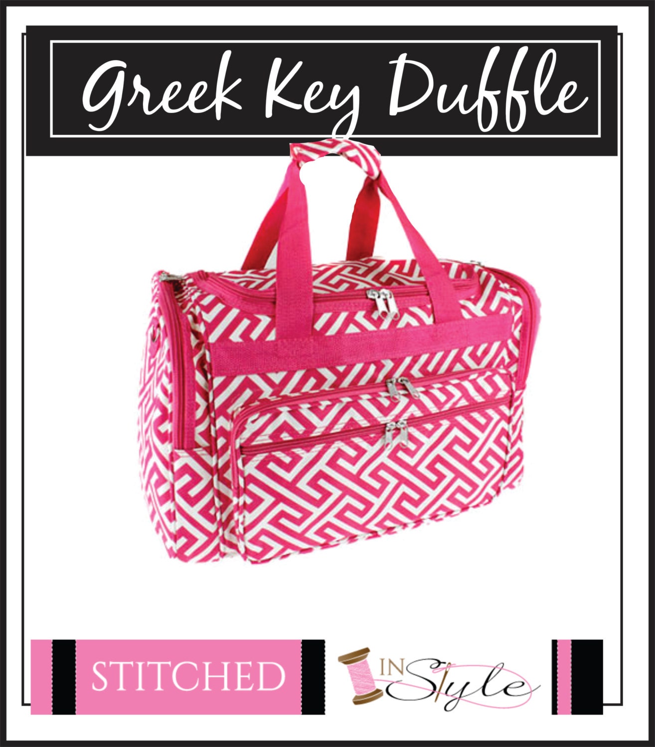 Duffle Bag Travel Bag Pink Greek Key by StitchedInStyle1 on Etsy
