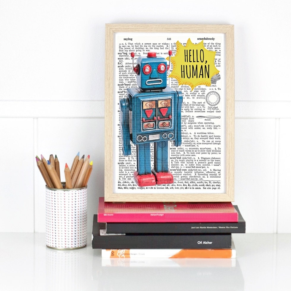 ROBOT Art 12x16 Large Print Retro Robot poster Childrens Room