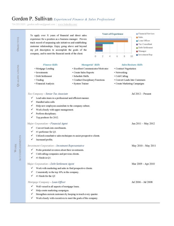 Sale Seasoned Professional Resume Template with Chart Easy