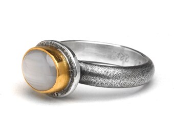 Moonstone wrap ring with moon texture sterling by hammeredbywendy