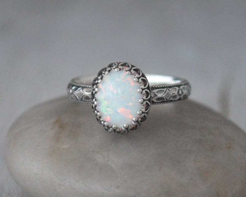 Oval Opal Ring Sterling Silver Handcrafted Artisan Silver