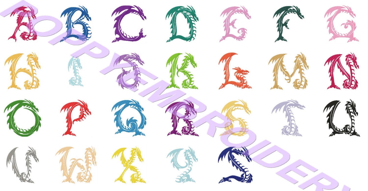 DRAGON letters Design for Embroidery machine / motifs lettre