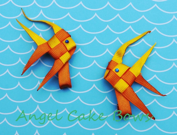 Items similar to Fish Hair Bow, Gold fish hair bow, orange fish bow ...