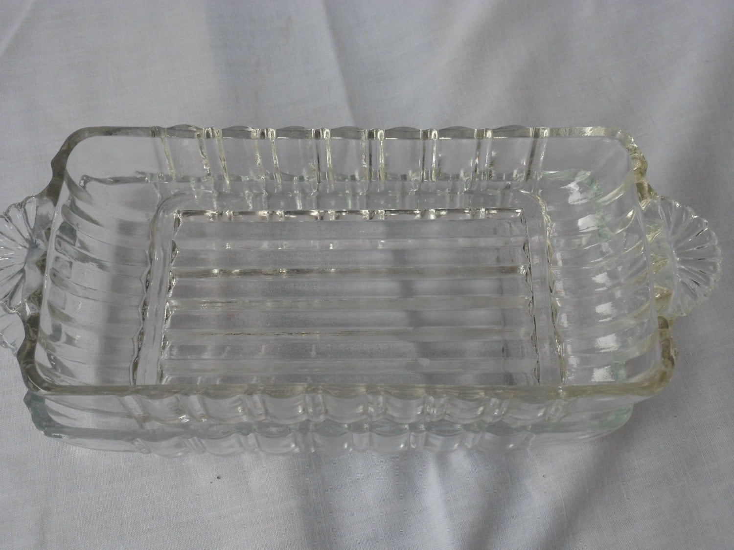 Vintage pressed glass Rectangular ribbed Relish Dish with scalloped ...